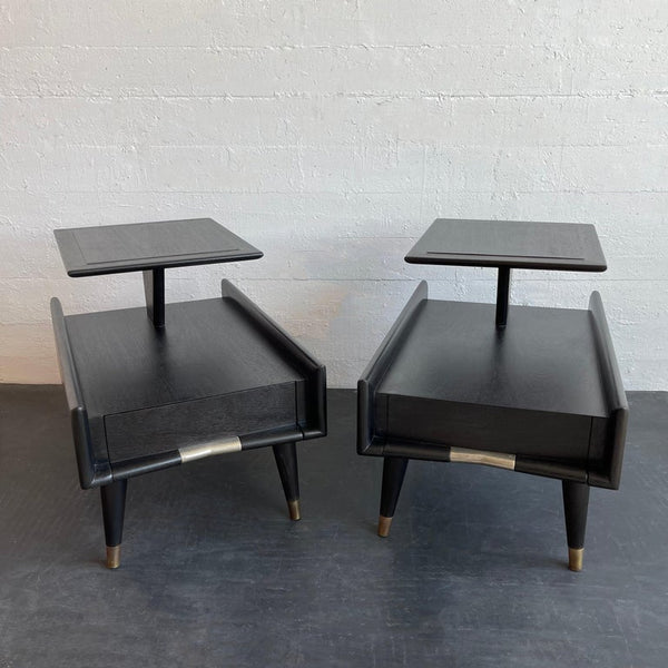 Mid-Century Modern Ebonized Stepped End Tables By Gordon's Furniture ...