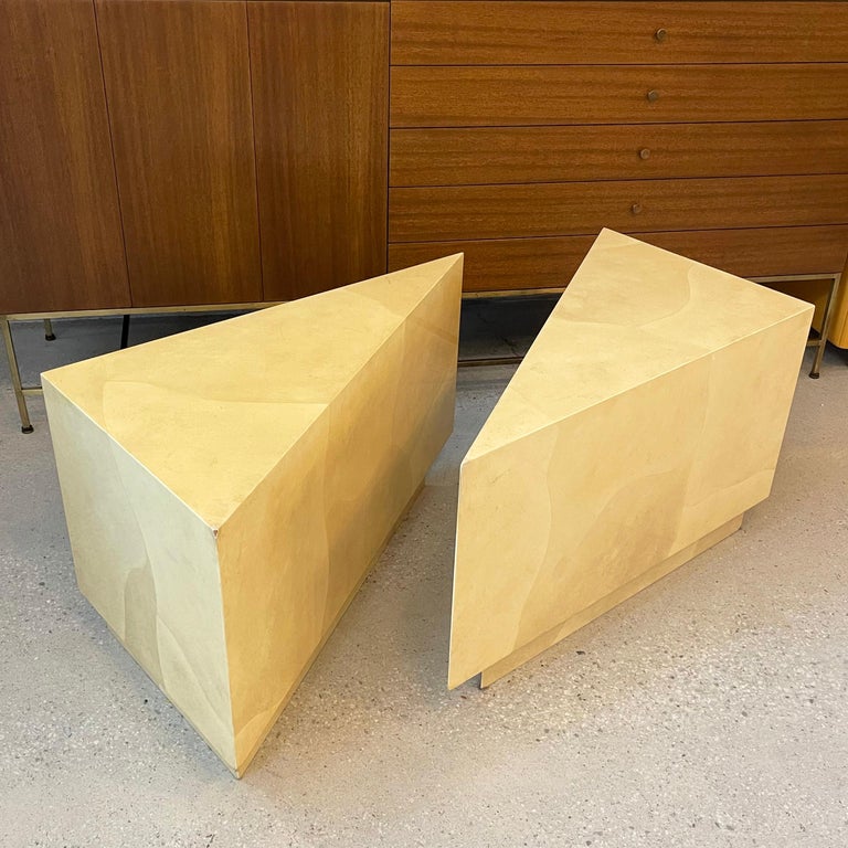 Vintage Pair Goat Skin Triangular Modular Coffee Side Tables Aldo Tura ...