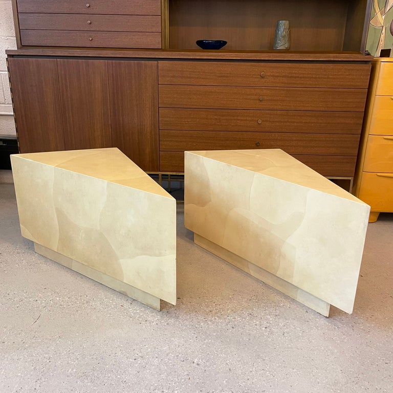 Vintage Pair Goat Skin Triangular Modular Coffee Side Tables Aldo Tura ...