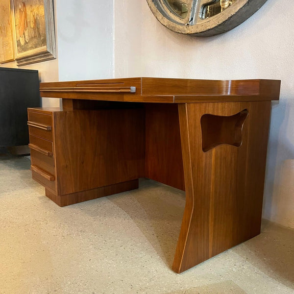 Vintage Mid-Century Modern Sculptural Cut-Out Floating Top Walnut Desk ...