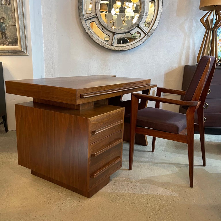 Vintage Mid-Century Modern Sculptural Cut-Out Floating Top Walnut Desk ...