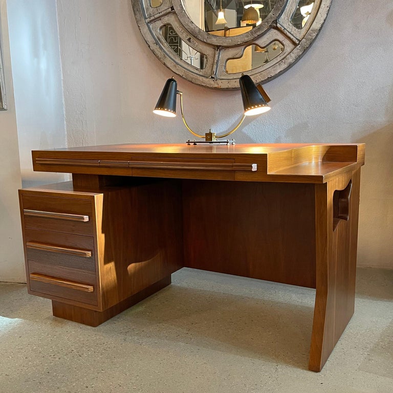 Vintage Mid-Century Modern Sculptural Cut-Out Floating Top Walnut Desk ...