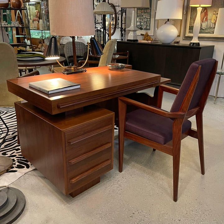 Vintage Mid-Century Modern Sculptural Cut-Out Floating Top Walnut Desk ...