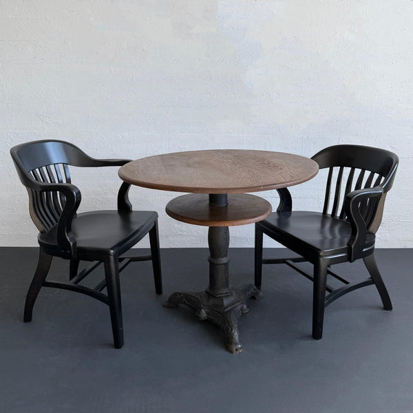 Antique Oak And Cast Iron Round Speakeasy Pub Dining Cafe Table ...