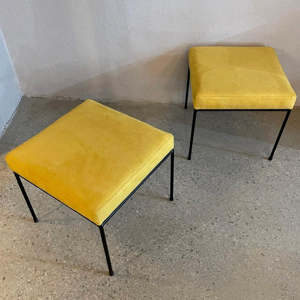 Minimal Vintage Mid-Century Modern Wrought Iron And Ultrasuede Ottomans ...