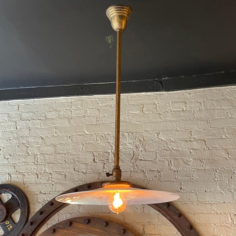 Large Vintage Industrial Milk Glass Disc Pendant Light - 18" – cityFoundry