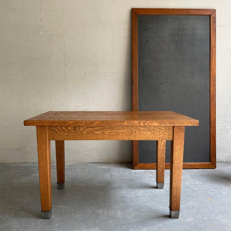 Vintage Industrial Quarter Sawn Tiger Oak Library Table Desk – cityFoundry