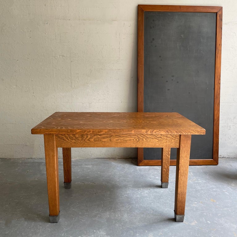 Vintage Industrial Quarter Sawn Tiger Oak Library Table Desk – cityFoundry