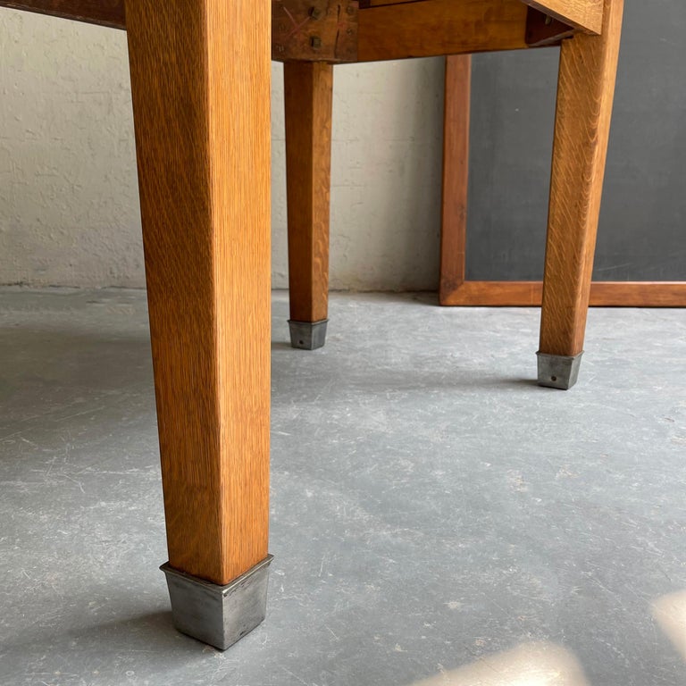 Vintage Industrial Quarter Sawn Tiger Oak Library Table Desk – cityFoundry