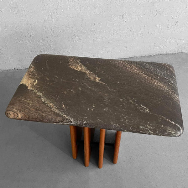 Vintage Danish Modern Marble And Teak Panel Side Table – cityFoundry
