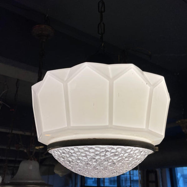 Art Deco Faceted Milk Glass Pendant Light – cityFoundry