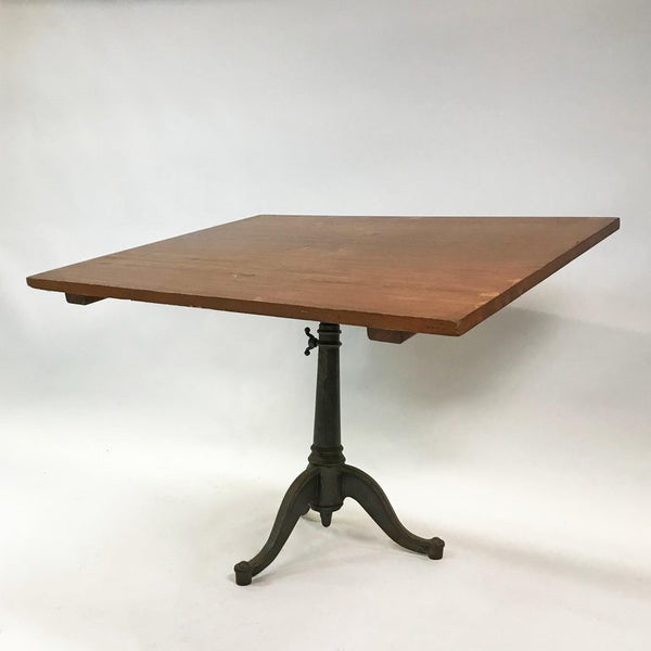 Large Industrial Cherry Drafting Table Cast Iron Pedestal Base ...