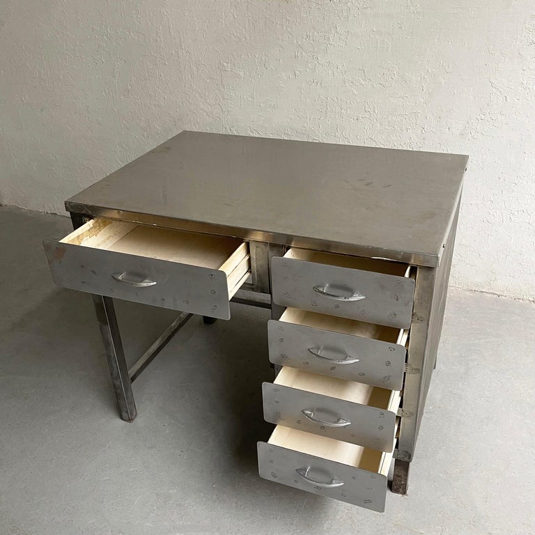 Vintage Midcentury Industrial Brushed Steel Factory Desk – cityFoundry