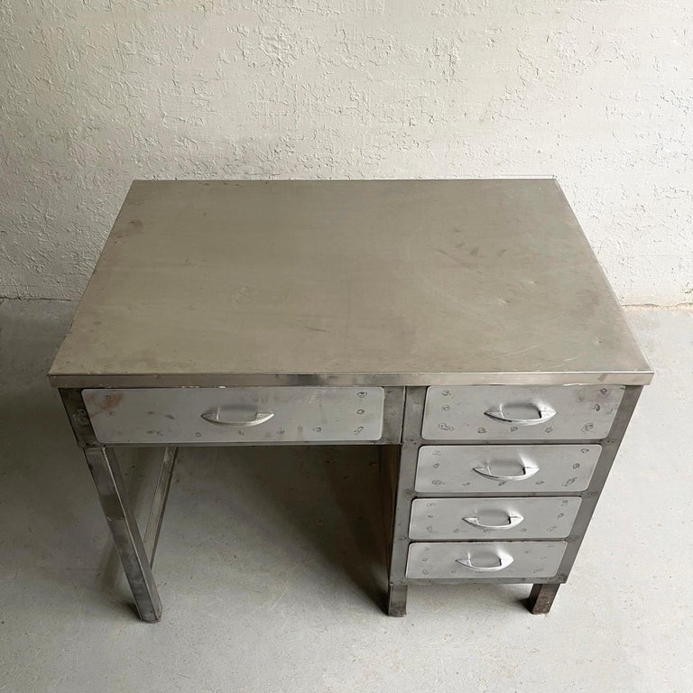 Vintage Midcentury Industrial Brushed Steel Factory Desk – cityFoundry