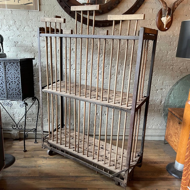 Vintage Industrial Rolling Maple And Angle Iron Rack – cityFoundry