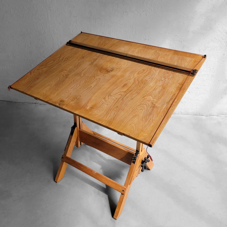 Vintage Midcentury Industrial Adjustable Maple Drafting Table – cityFoundry